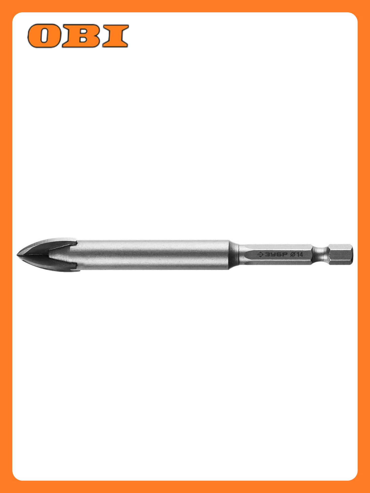 Сверло ЗУБР, по кафелю, стеклу, шестигранный хвостовик, ВК6Х, 14мм