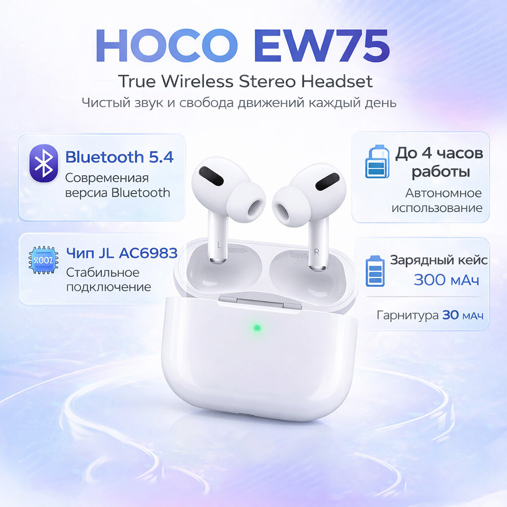 Hoco Наушники HOCO EW75 True wireless stereo headset BT белые