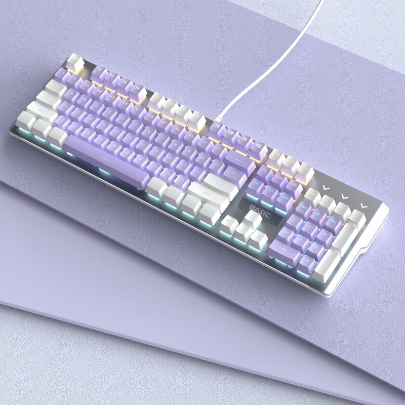 Проводная игровая механическая клавиатура с переключателями Cherry MX Blue, бело-фиолетовой смешанной подсветкой, 1 шт