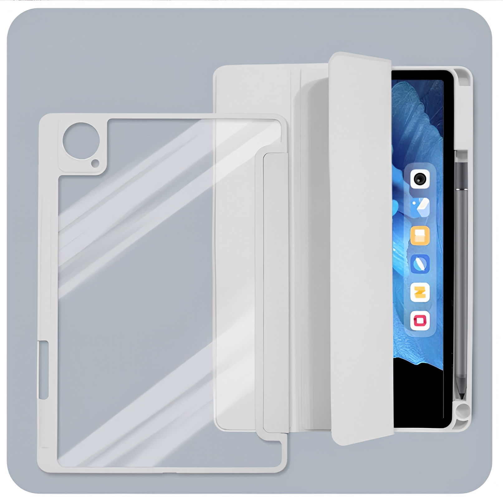 Силиконовый противоударный чехол-книжка для Vivo Pad 3 Pro с крепежом для стилуса и магнитной подставкой, серый MyPads