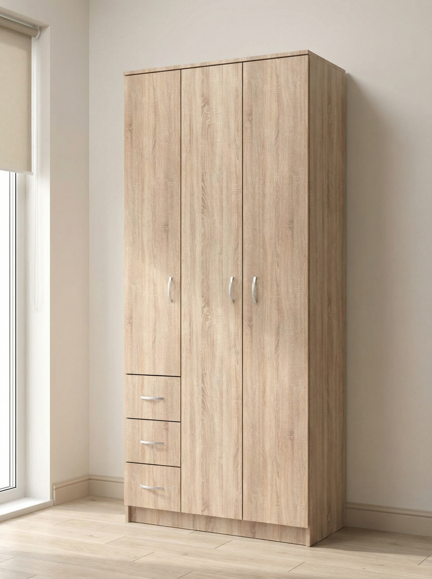 Шкаф трехстворчатый распашной Шелли-22 с 3 ящиками, ШхГхВ: 90х50х210 см