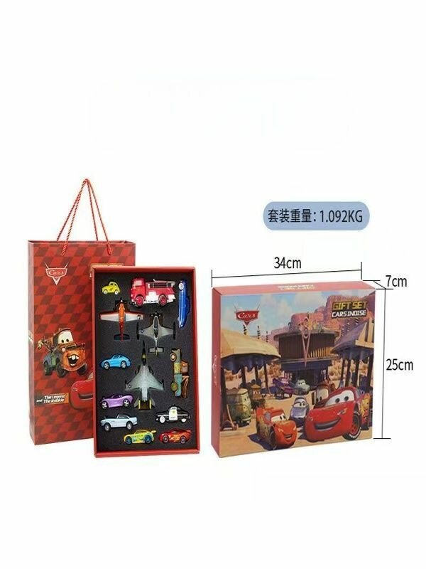 Автомобильная история, инерционный игрушечный автомобиль из сплава, 3 самолета + 10 машинок, подарочная коробка