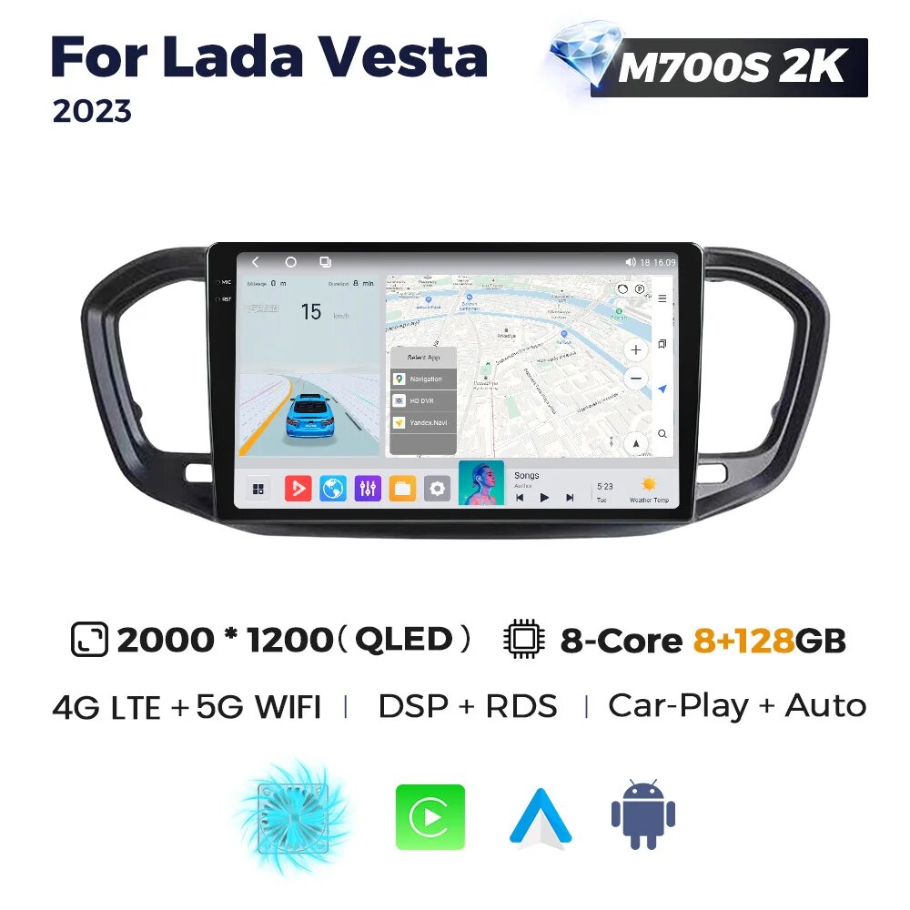 Автомагнитола MEKEDE 2Din для LADA Vesta NG 2023, мультимедийный проигрыватель на Android, 4G, LTE, GPS, Авторадио без DVD мультимедийный плеер, 2din, головное устройство, GPS-навигация магнитола для авто LD12M700S-2K