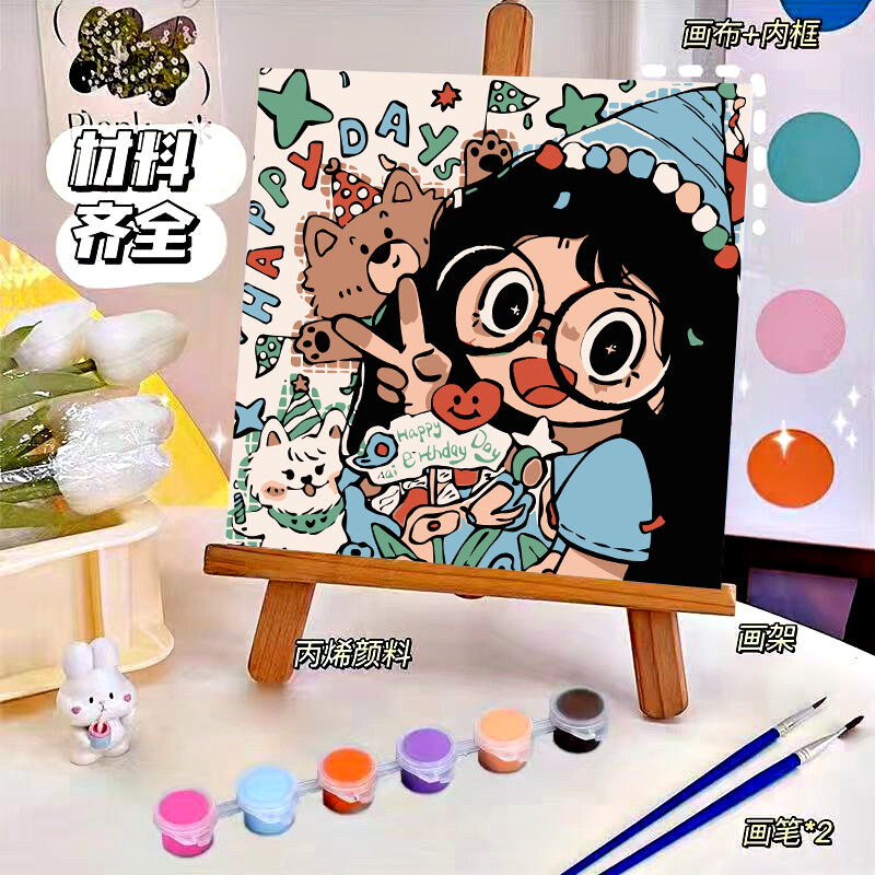 Цифровая картина маслом 20*20, аниме, раскраска маслом, ручная роспись маслом, декор для спальни.