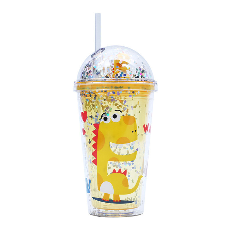 Картинка динозавра детский стакан с трубочкой 480 мл пластиковый стакан для детей желтый цвет без BPA