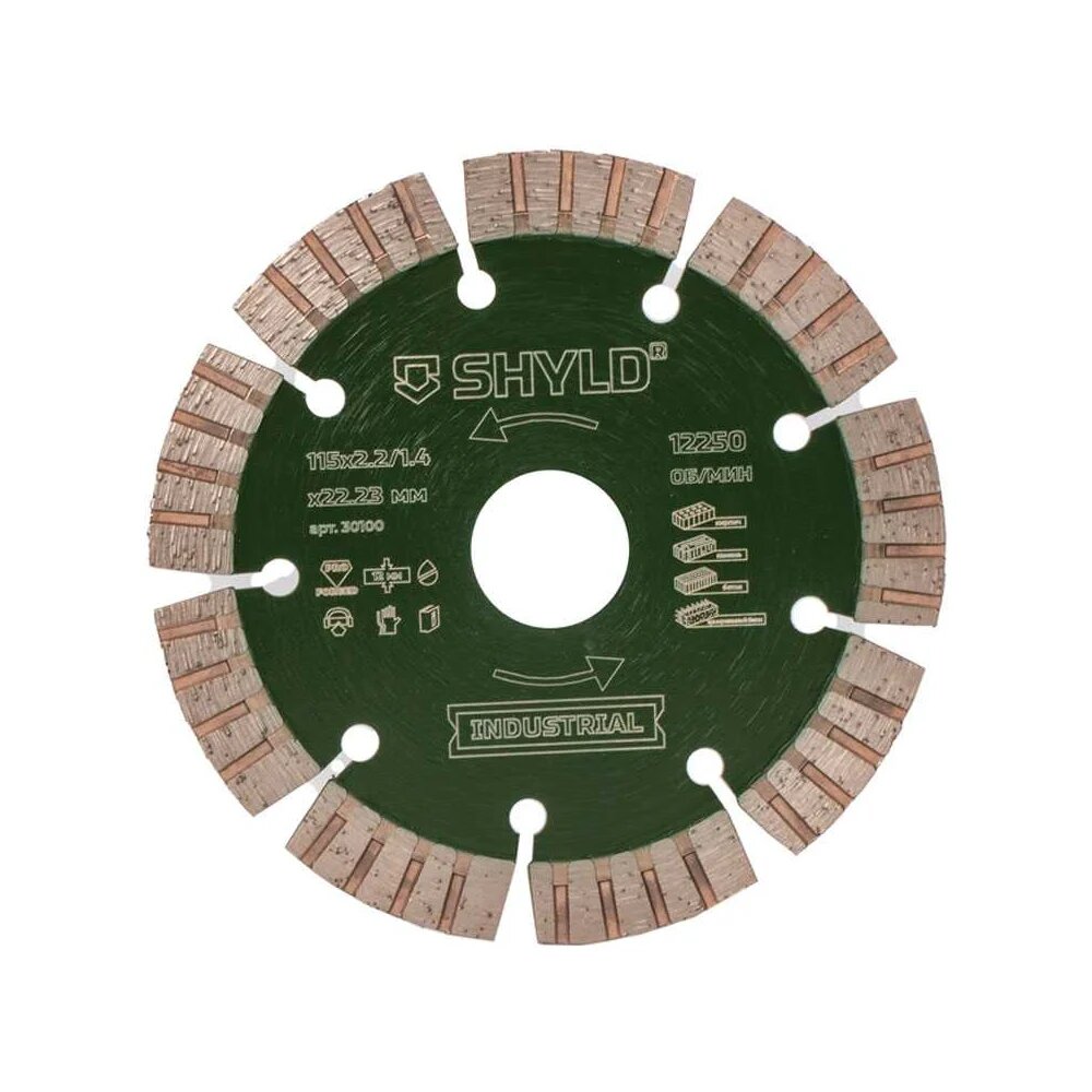 Алмазный сегментный круг SHYLD по бетону, кирпичу, камню 115x22,23 мм 6692538