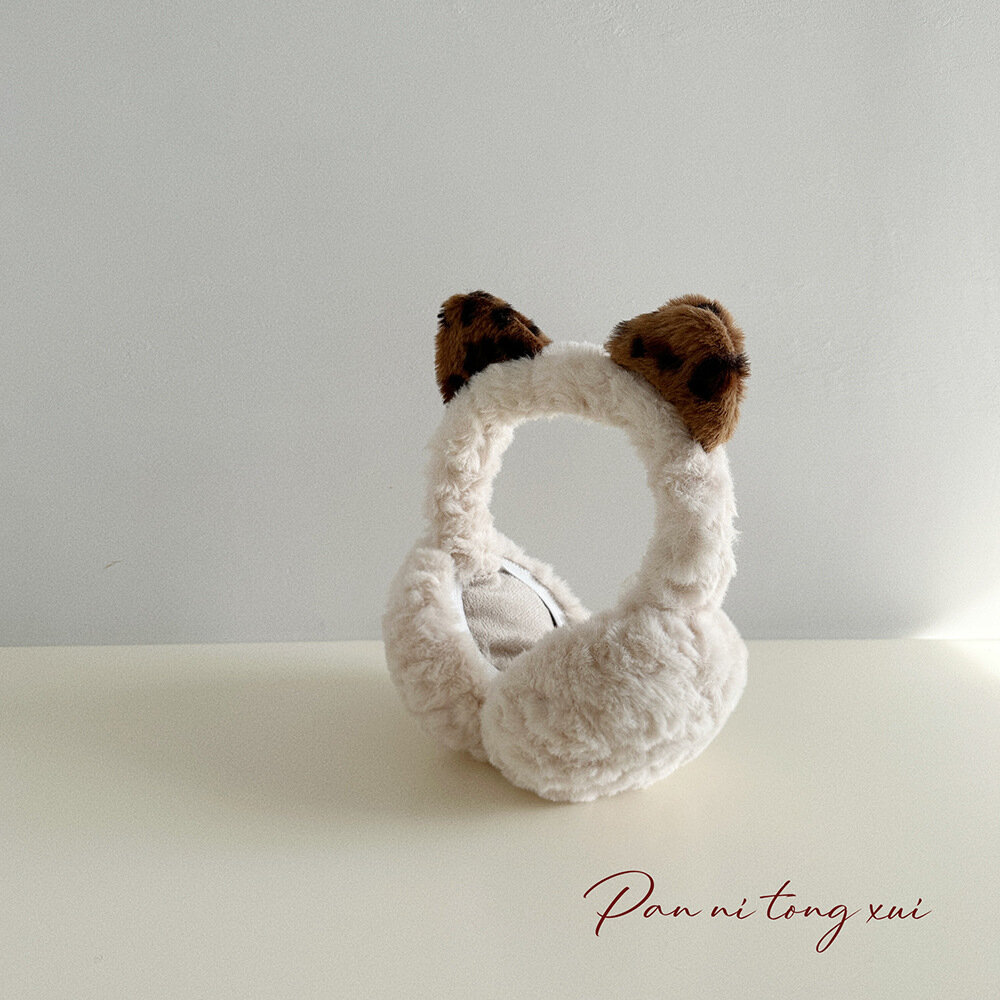 2026 Новейшие наушники с кошачьими ушками из плюша с леопардовым принтом для женщин, зимние, анти-заячий мех, теплые наушники, кофейный леопардовый принт, наушники для защиты ушей на улице