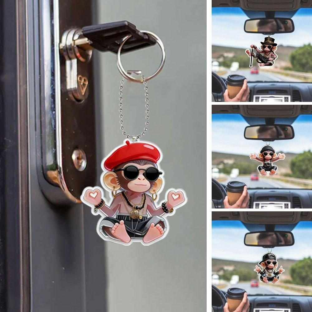 Подвеска на зеркало заднего вида автомобиля, 2D акриловая подвеска в виде мультяшной обезьянки