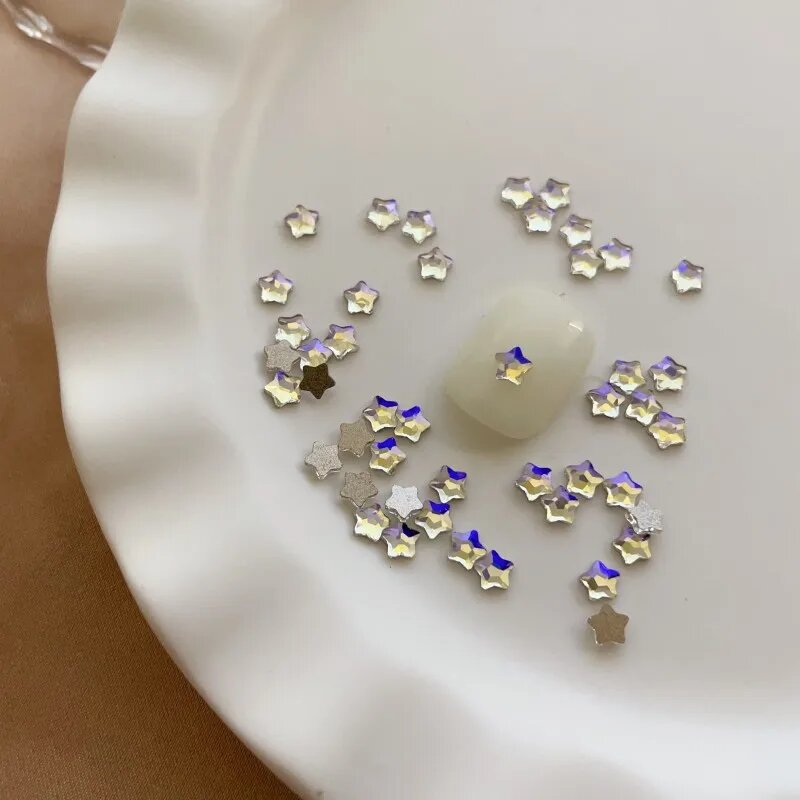 50 шт. 4/6 мм супер блестящие красочные мини-звезды с плоской задней частью и бриллиантами, хрустальные звезды, украшения для дизайна ногтей, стразы, украшения для маникюра