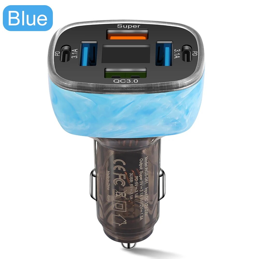 6-портовое Автомобильное Зарядное Устройство USB Type C, Адаптер Для Быстрой Зарядки Для Xiaomi Huawei PD