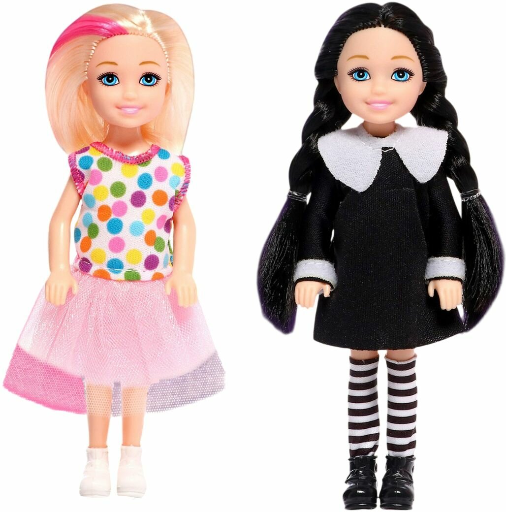 Куклы - малышки "Лучшие подружки", набор из 2 штук, высота 15 см, классическая пластиковая куколка с одеждой и длинными волосами, детская игрушка для сюжетно-ролевых игр