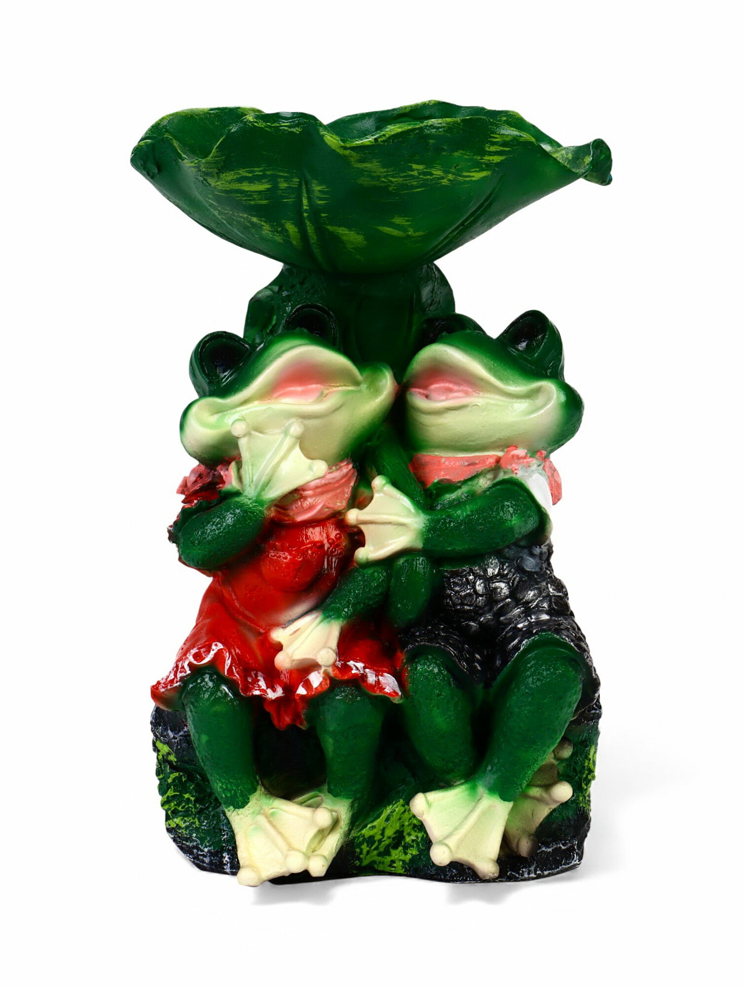 Садовая фигура - поилка из полистоуна "Лягушки на камне", 20x17x29 см