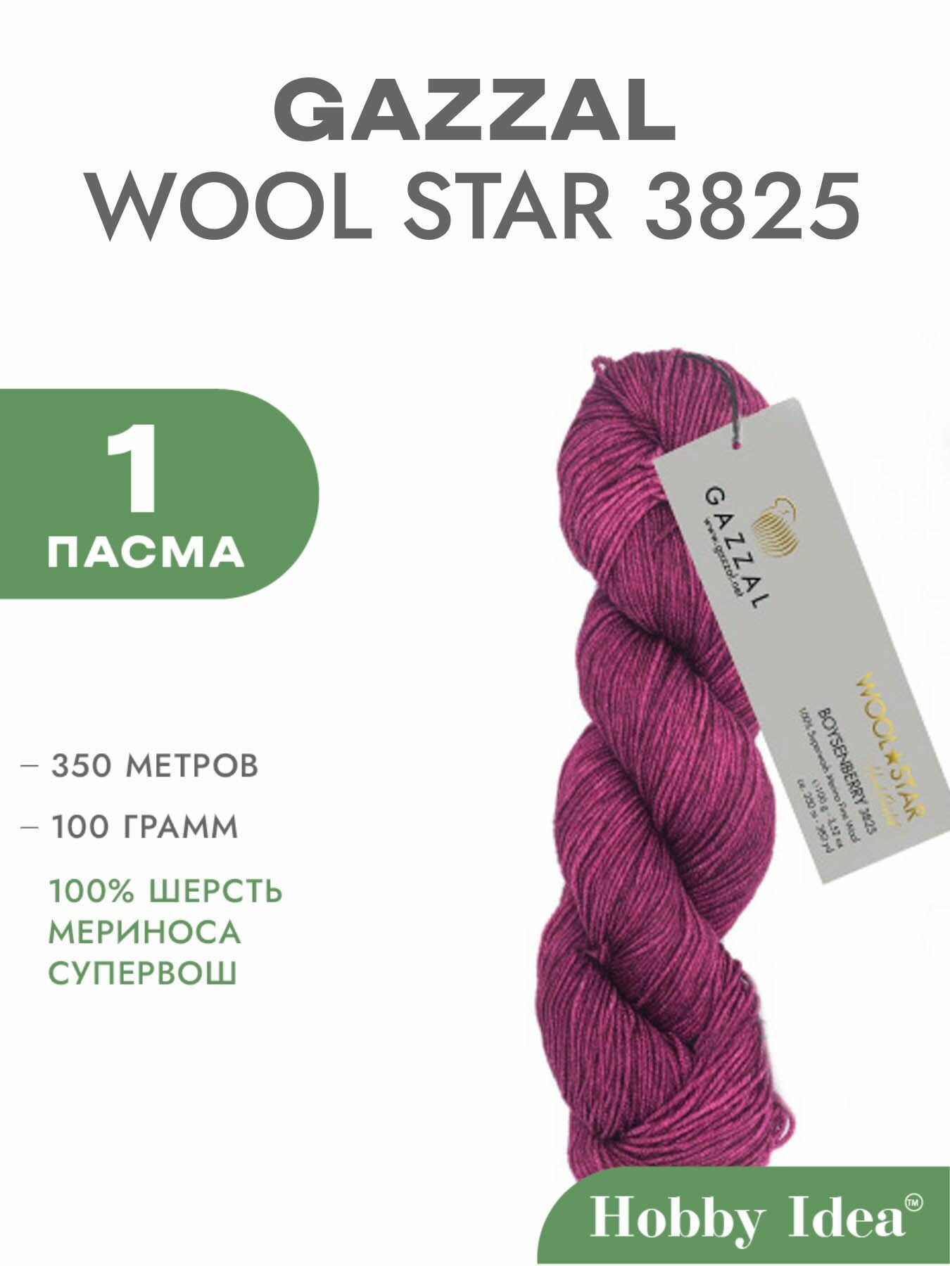 Пряжа Gazzal Wool Star 3825 Пурпурный 1 пасма (Мериносовая пряжа в пасмах Газзал Вул Стар)