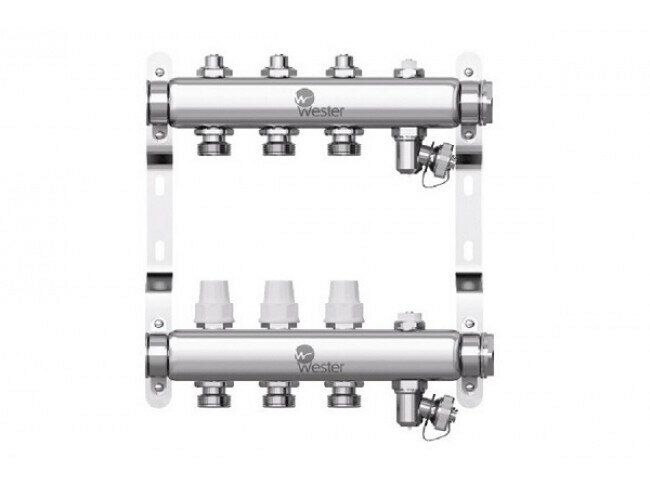 Коллекторная группа 1" из нерж. стали на 3 выхода 3/4"ЕК без расходомеров, коллектор W903 в сборе, Wester 0-32-1870