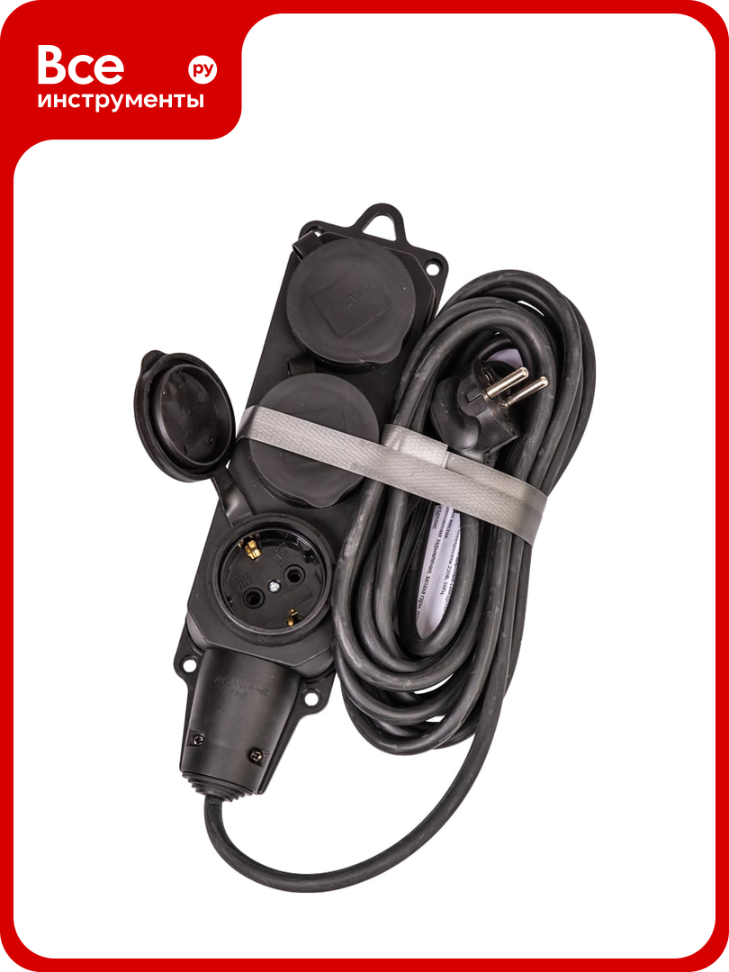 Удлинитель колодка космос, 5м 3 гнезда КГ 3х2.5 мм 16A 250В 4000Вт каучук IP44, YKsm5m-3g(16A)KG-B