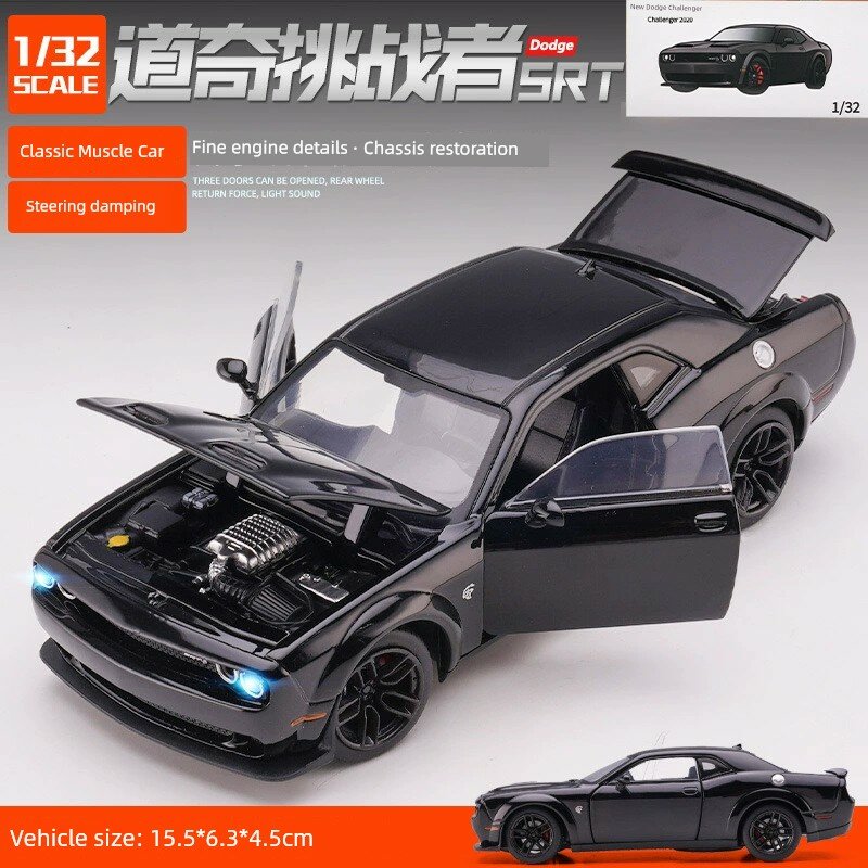 Черная модель автомобиля JKM Dodge Challenger 1/32