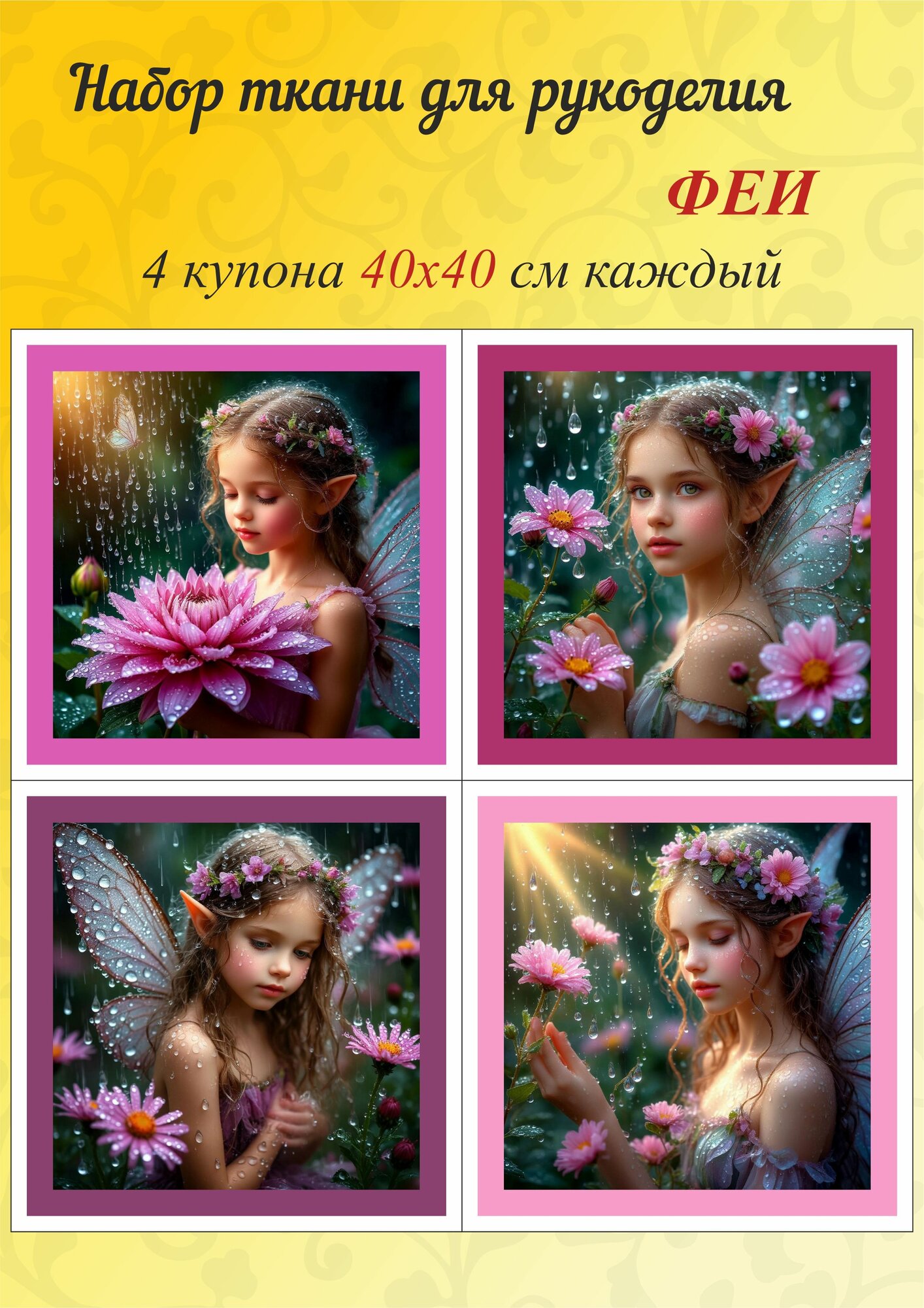 Купон ткань с принтами для пэчворка и шитья Феи