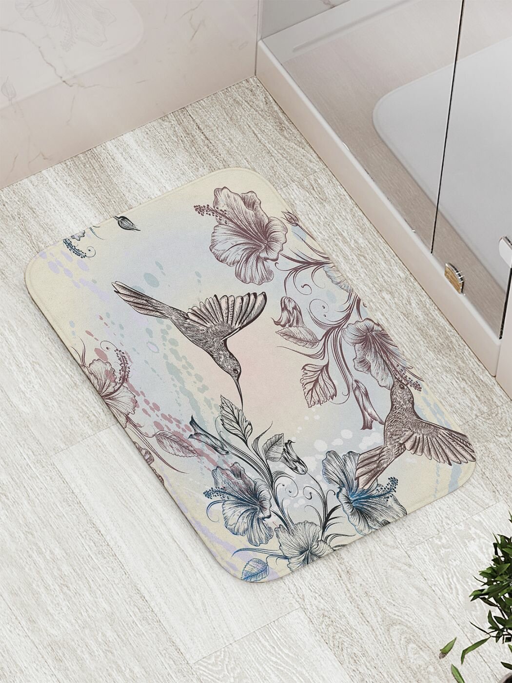 Коврик для ванной комнаты, туалета "Райский сад для колибри" противоскользящий, 52х77 см, JoyArty