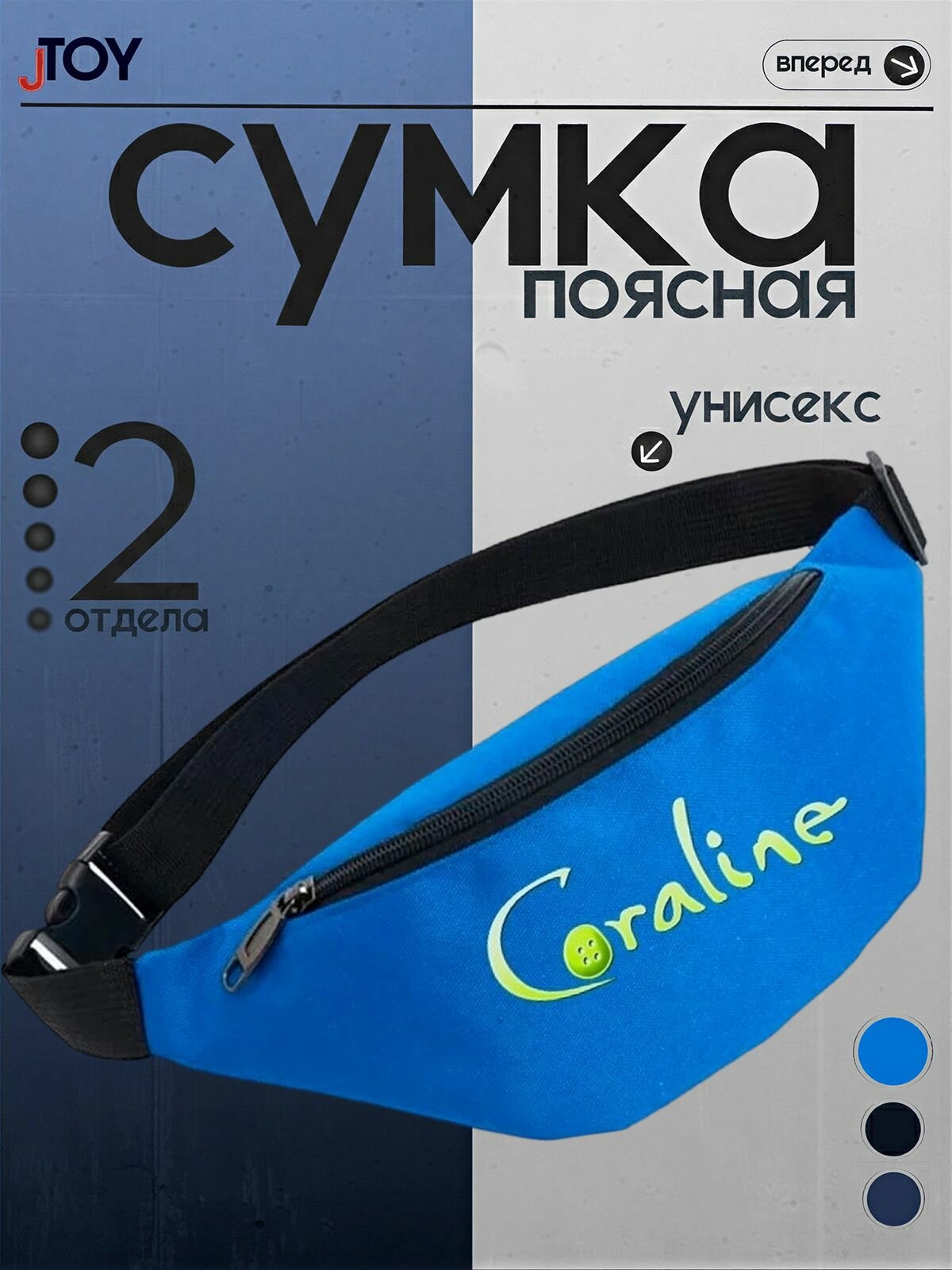 Поясная сумка Коралина (Coraline) голубая №2