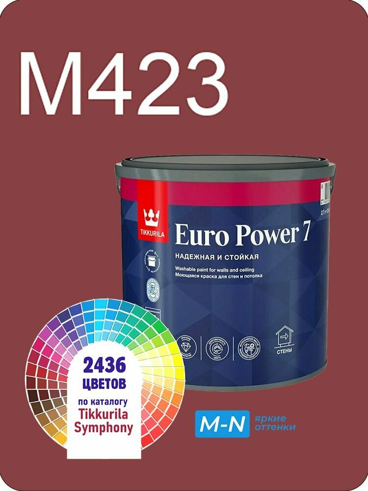 Краска для стен и потолков Tikkurila Euro Power 7 2,7л. яркие оттенки M423
