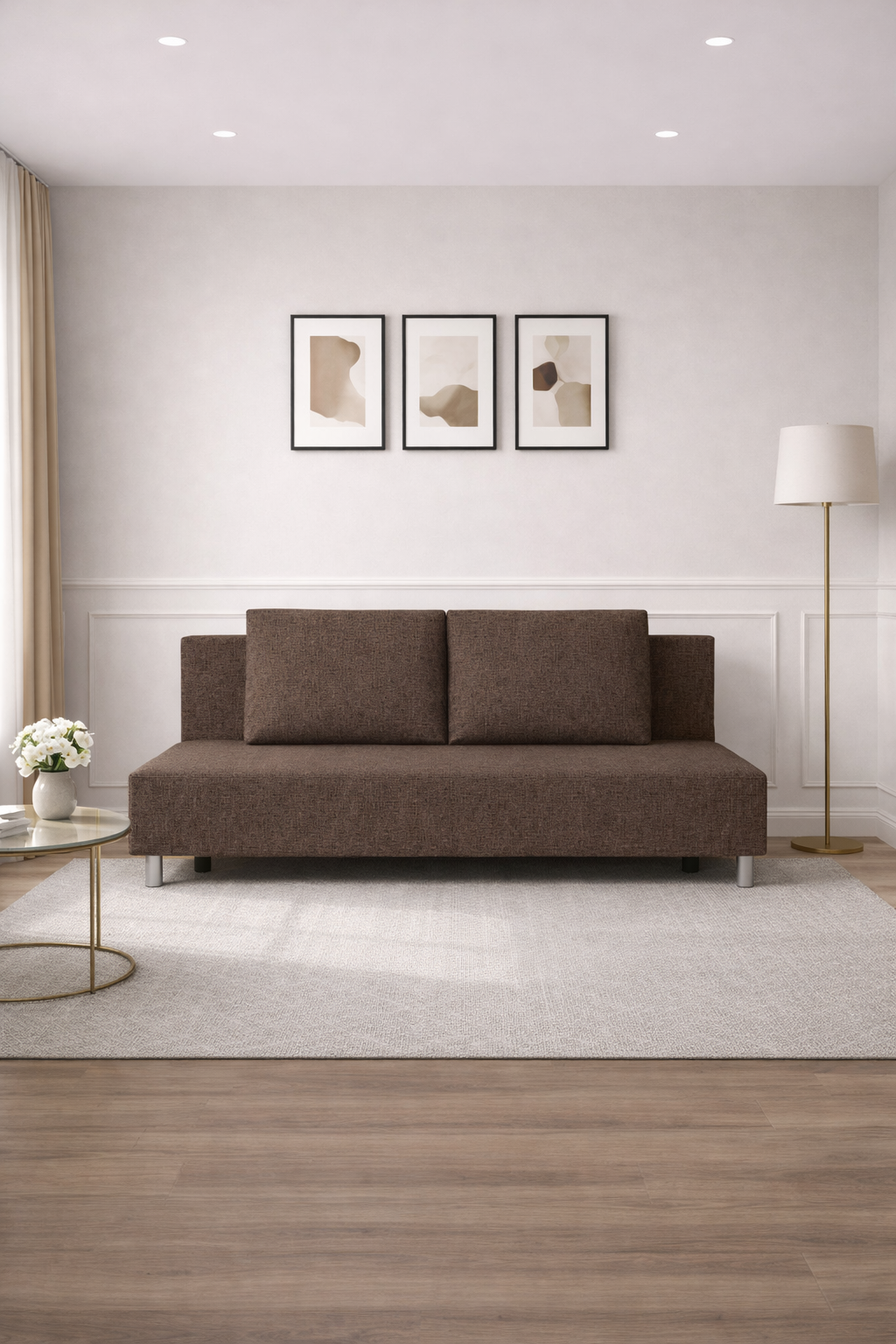 Диван кровать Парма Рига DIVANO, раскладной, без подлокотников, еврокнижка, рогожка, коричневый