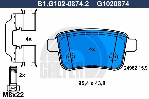 Колодки тормозные задние GALFER B1-G102-0874-2 Renault Kongoo