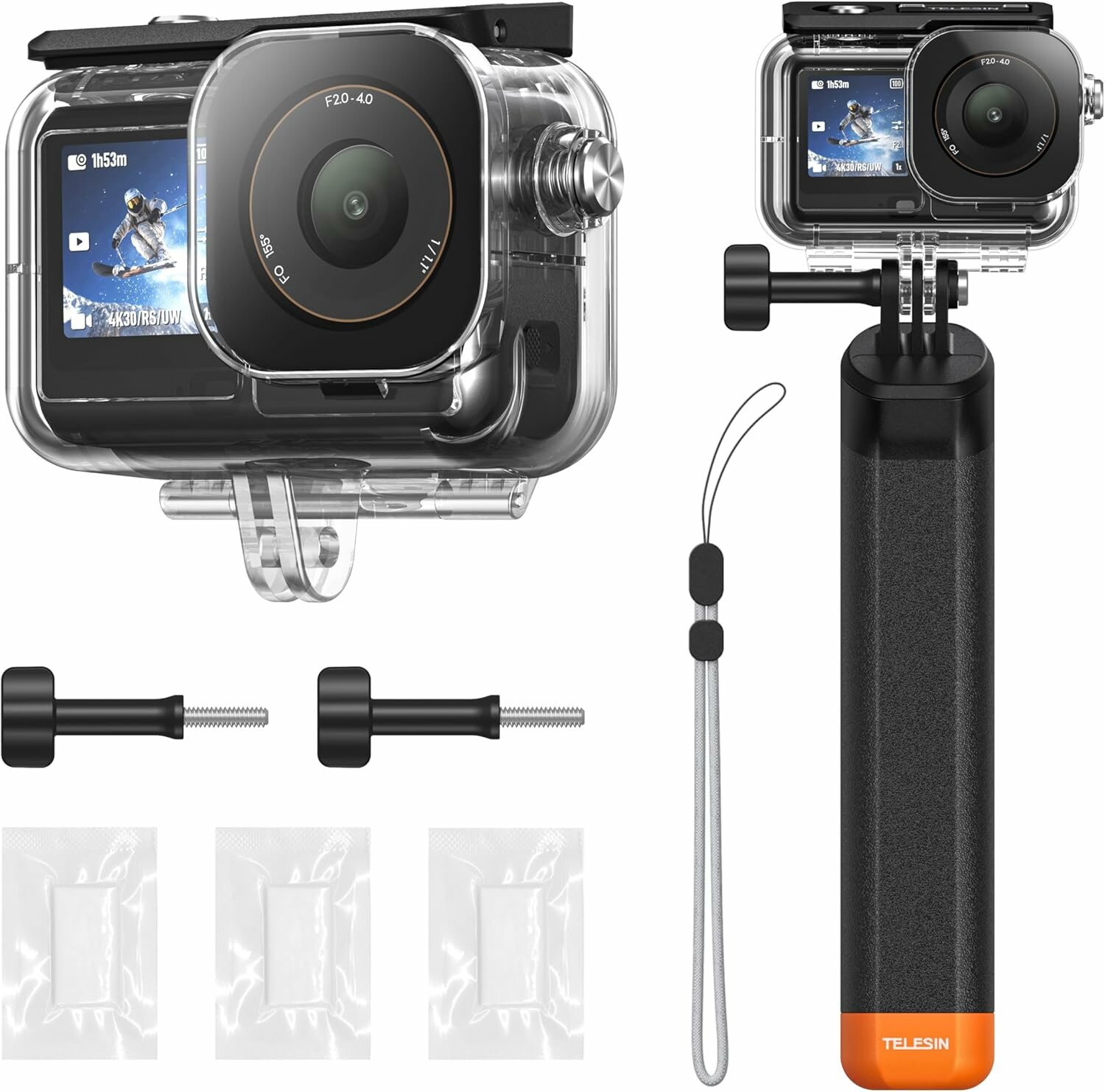 Водонепроницаемый бокс TELESIN, для DJI Action 3/4/5 Pro, с плавающим стержнем, Anti-Fog, подводный корпус