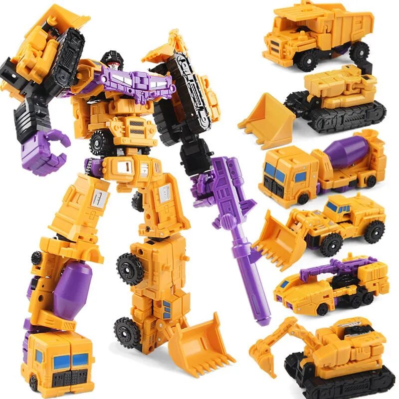 Высота 21 см, Devastator Робот трансформер игрушка бетономешалка строительная техника 6 в 1 / подарок для мальчика