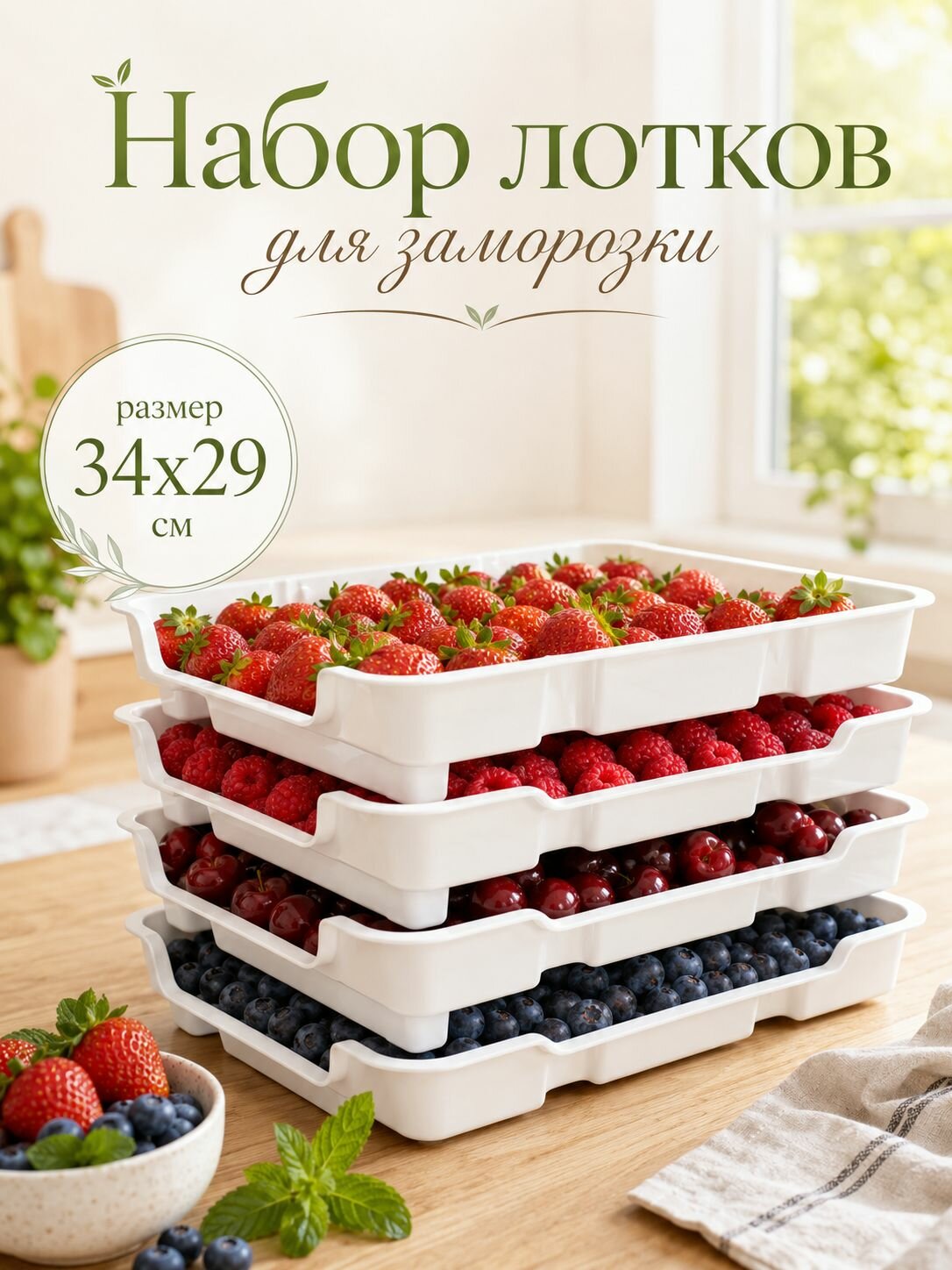Лотки для заморозки , 34.7х29х4.3 см, 4 шт, поднос пластиковый