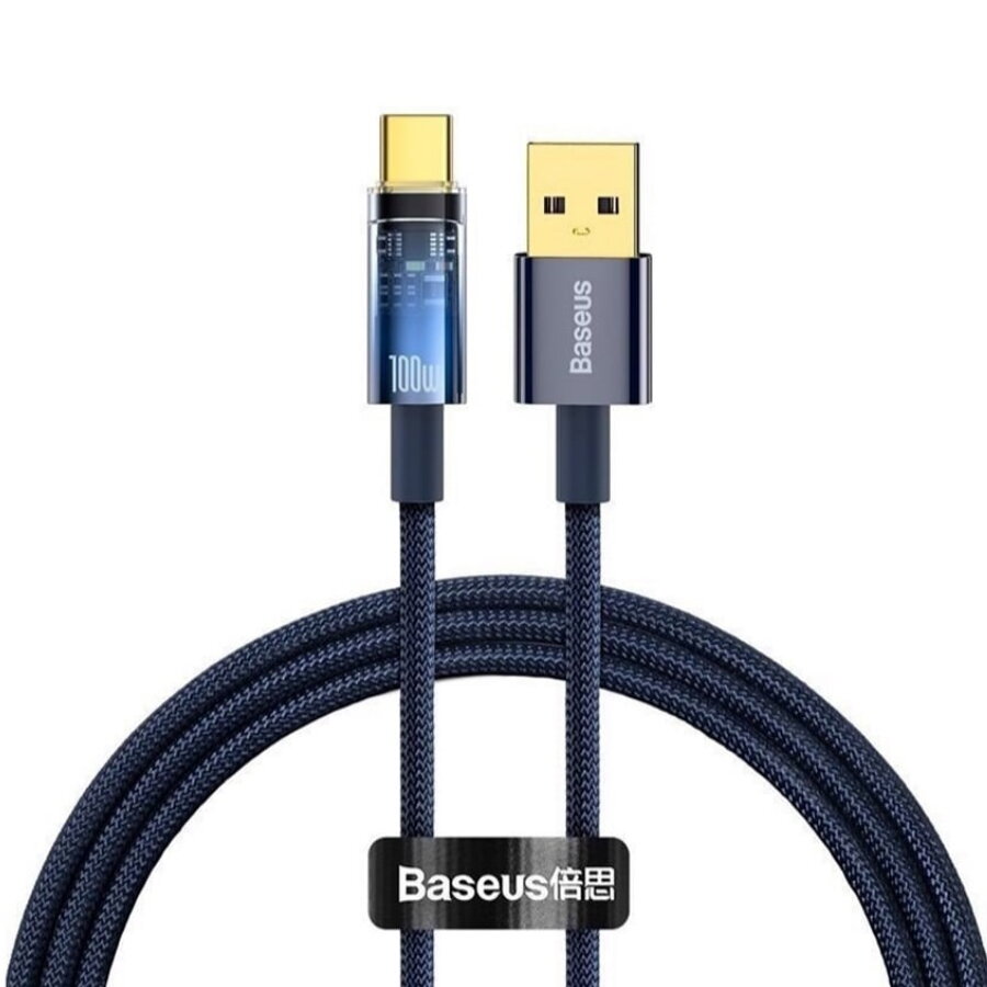 Кабель Baseus Explorer Series Auto Power-Off Fast Charging Data Cable USB to Type-C 100W 2m Blue (CATS000303)