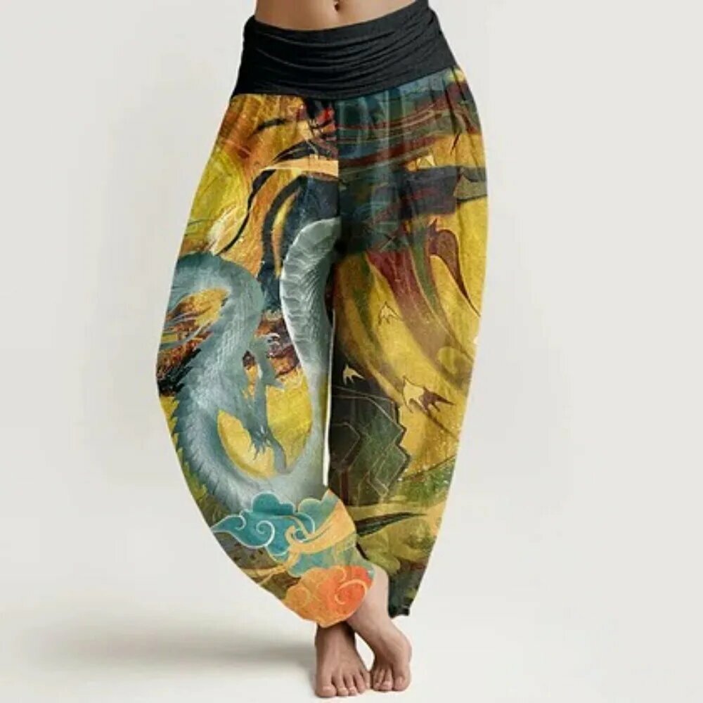 Женские шаровары с принтом дракона, Pants 8, XS