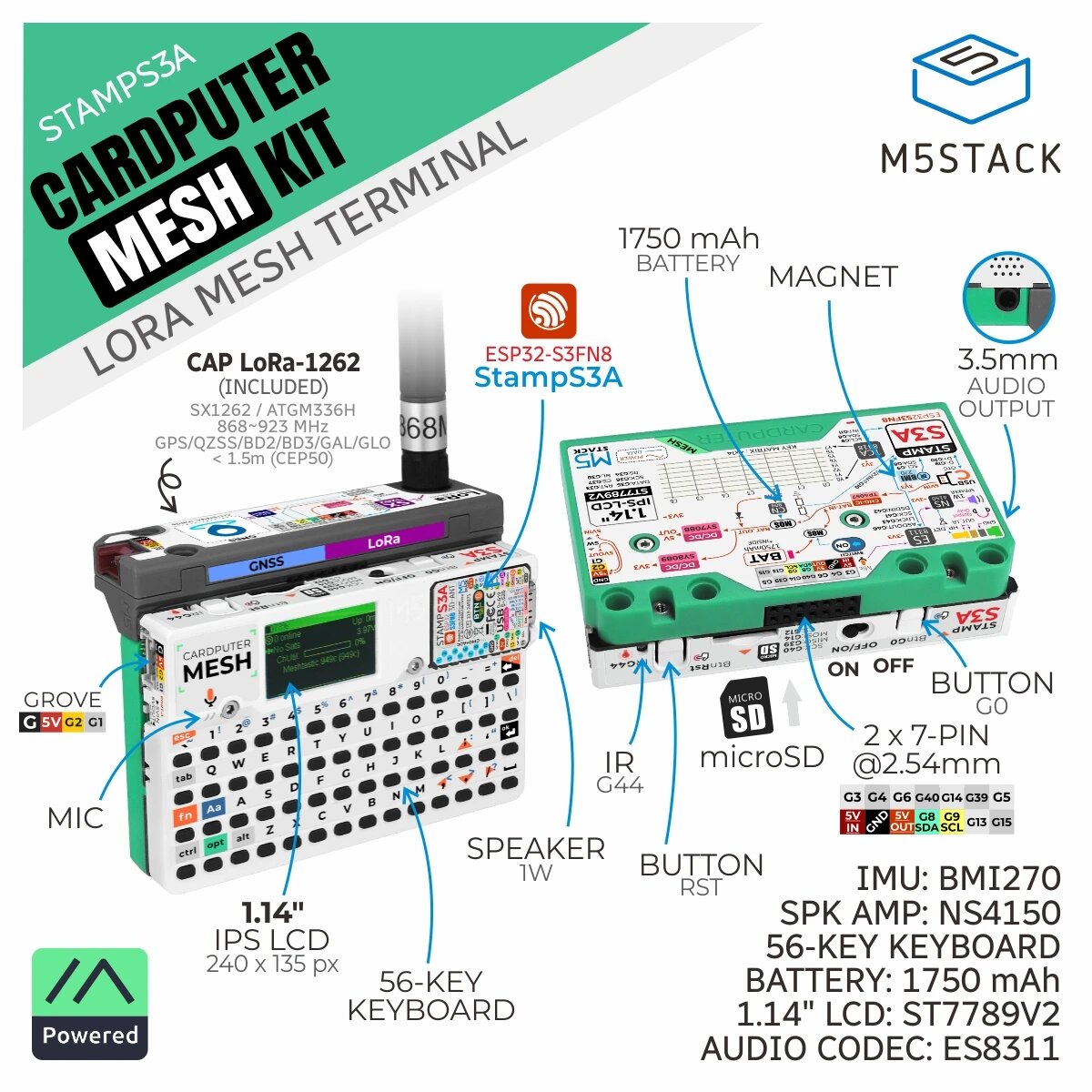 Официальный комплект M5Stack Cardputer Mesh Kit для Meshtastic ESP3-S3: интеграция LoRa Mesh-сети с функциями глобального позиционирования