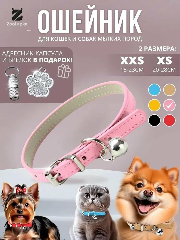 Ошейник для кошек и собак с колокольчиком и адресником
