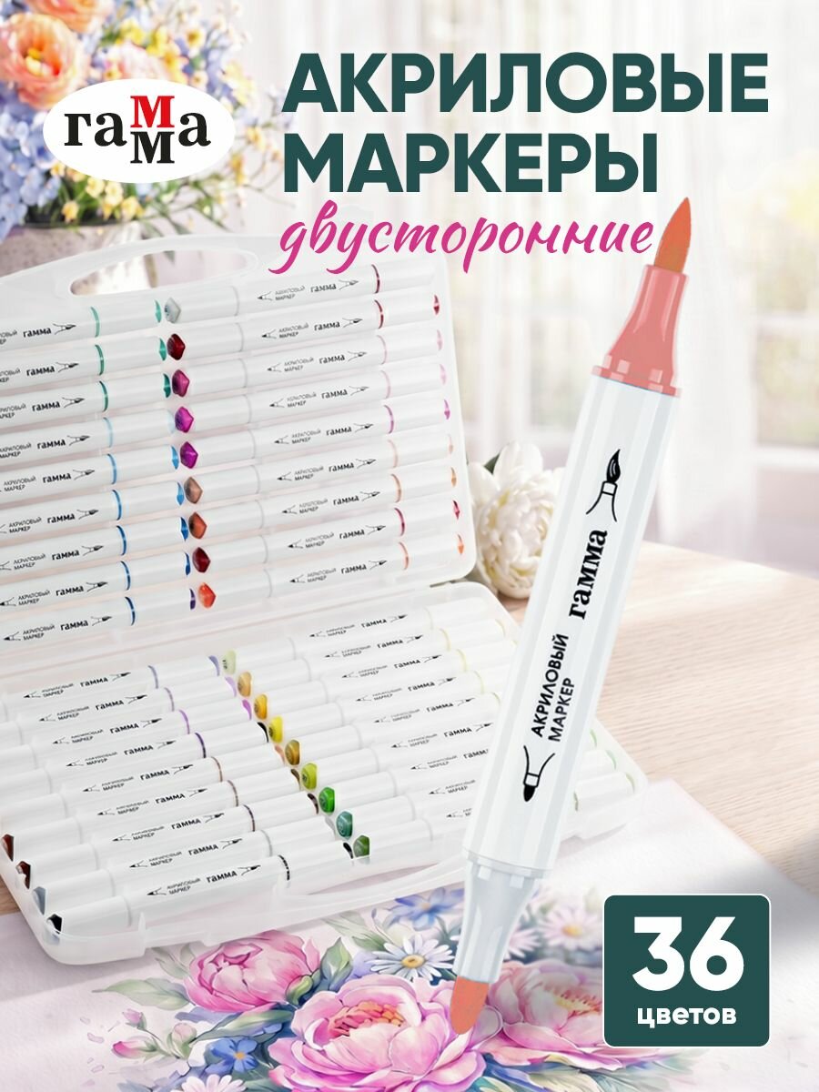 Акриловые маркеры для рисования двусторонние кисти 36 цветов