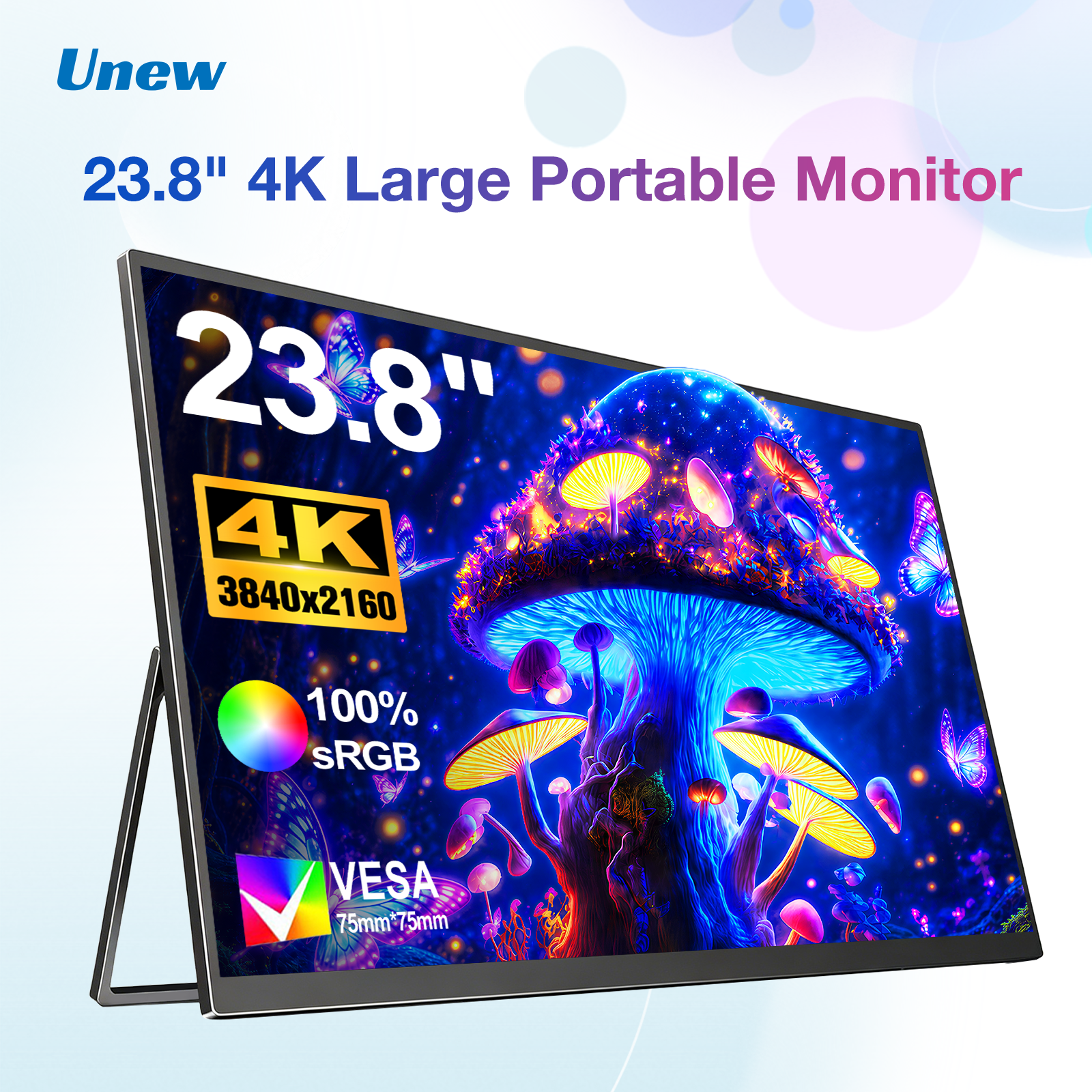 Портативный монитор UNEW 23", 3840X2160, 60Гц, Black, IPS, 4К, VESA 75x75