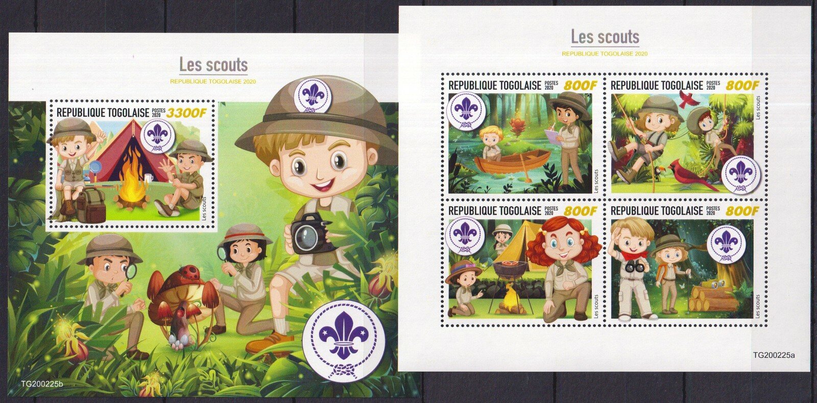 Марки 2020 год Того Скаутинг Бойскауты Анимация #8265-8268+Bl1916 Mnh