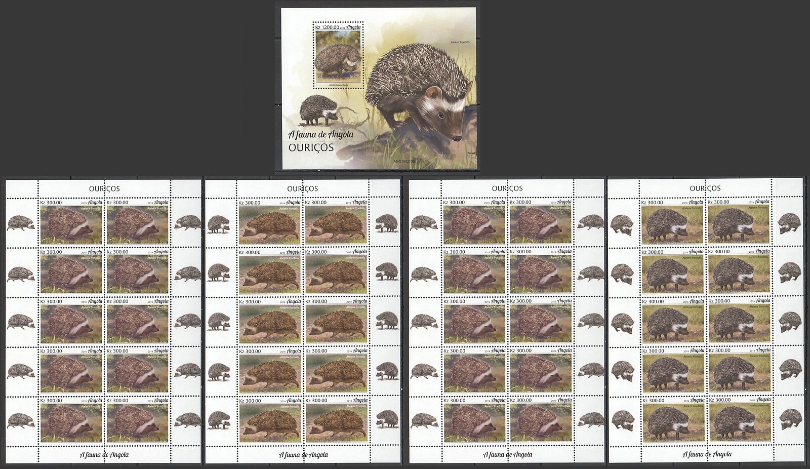 Марки 2019 год Ангола Ежики Дикие животные Фауна #2250-2253 ! 4 Листа+Bl215 Mnh