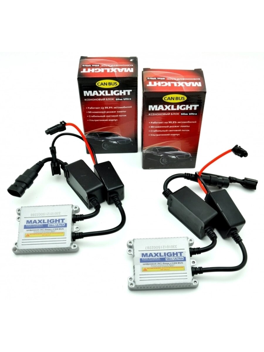 Комплект ксенона MaxLight Slim Ultra НB4 (9006) 6000К - яркий cвет, встроенная обманка, вибрационная стойкость, экономичность в эксплуатации, малые габариты блоков розжиг