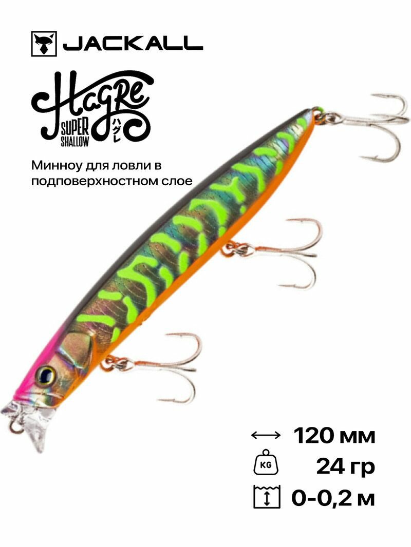Воблер Jackall Hagre 120F, 120 мм, 24 гр, #Aurora Marker