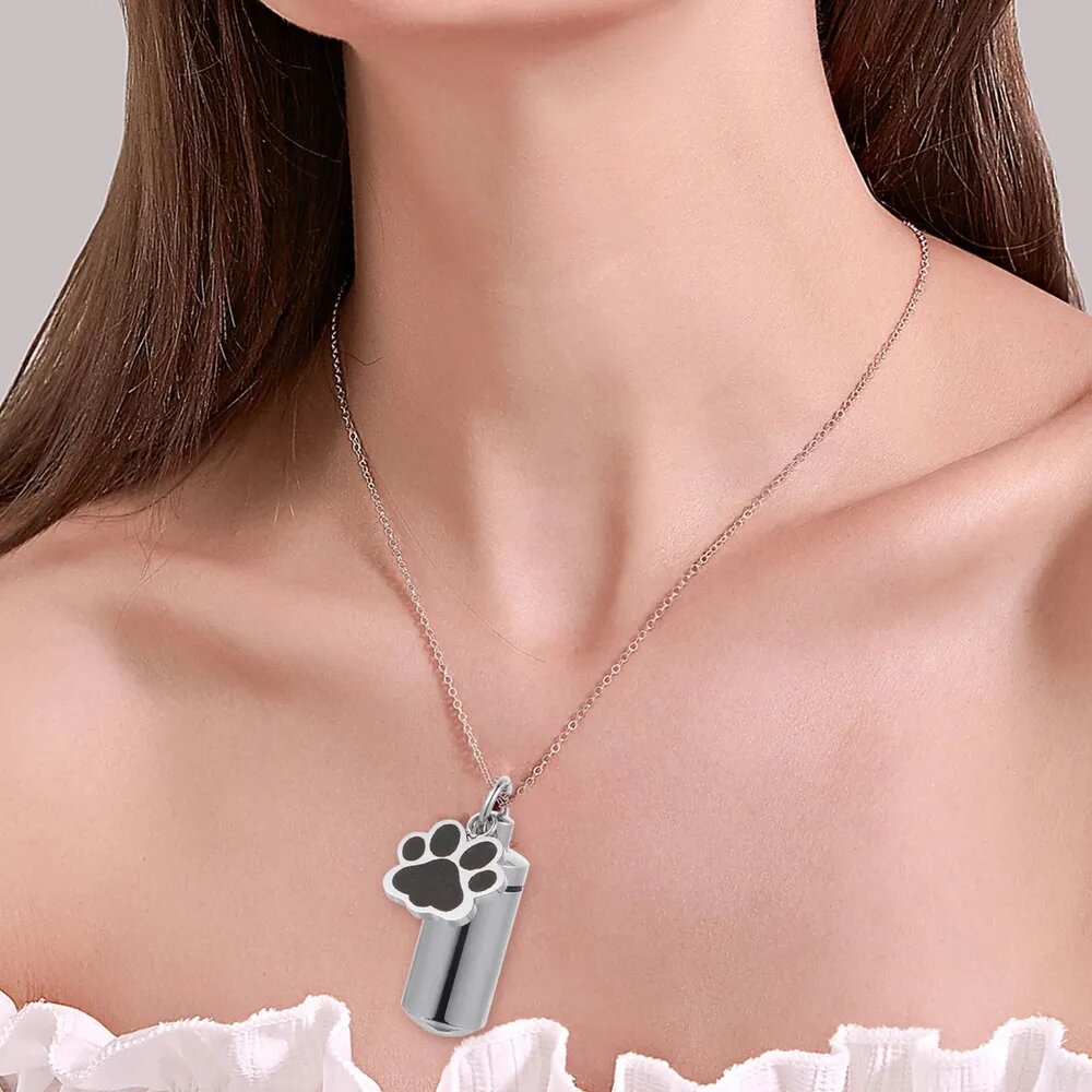 Серебристый кулон-футляр для пепла питомца из нержавеющей стали