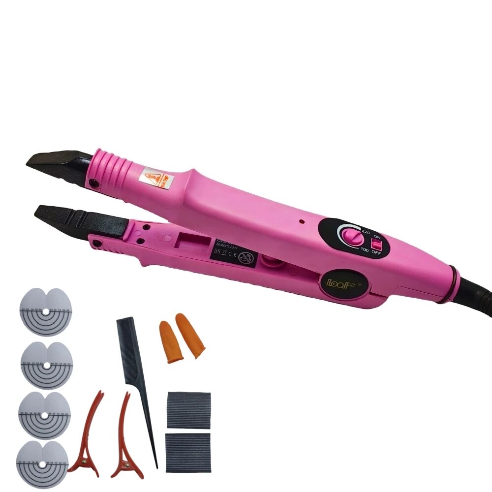 Loof Professional Щипцы для наращивания волос, Pink, 220℃, B tip