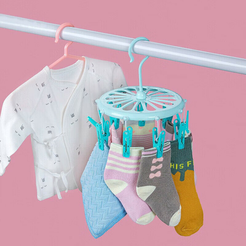 Camellia Clothes Hanger with Clips, Multi-Head Drying Rack, Sock And Underwear Hanger (9 Clips), Clothes Drying Clips And Hanger, 2-Pack