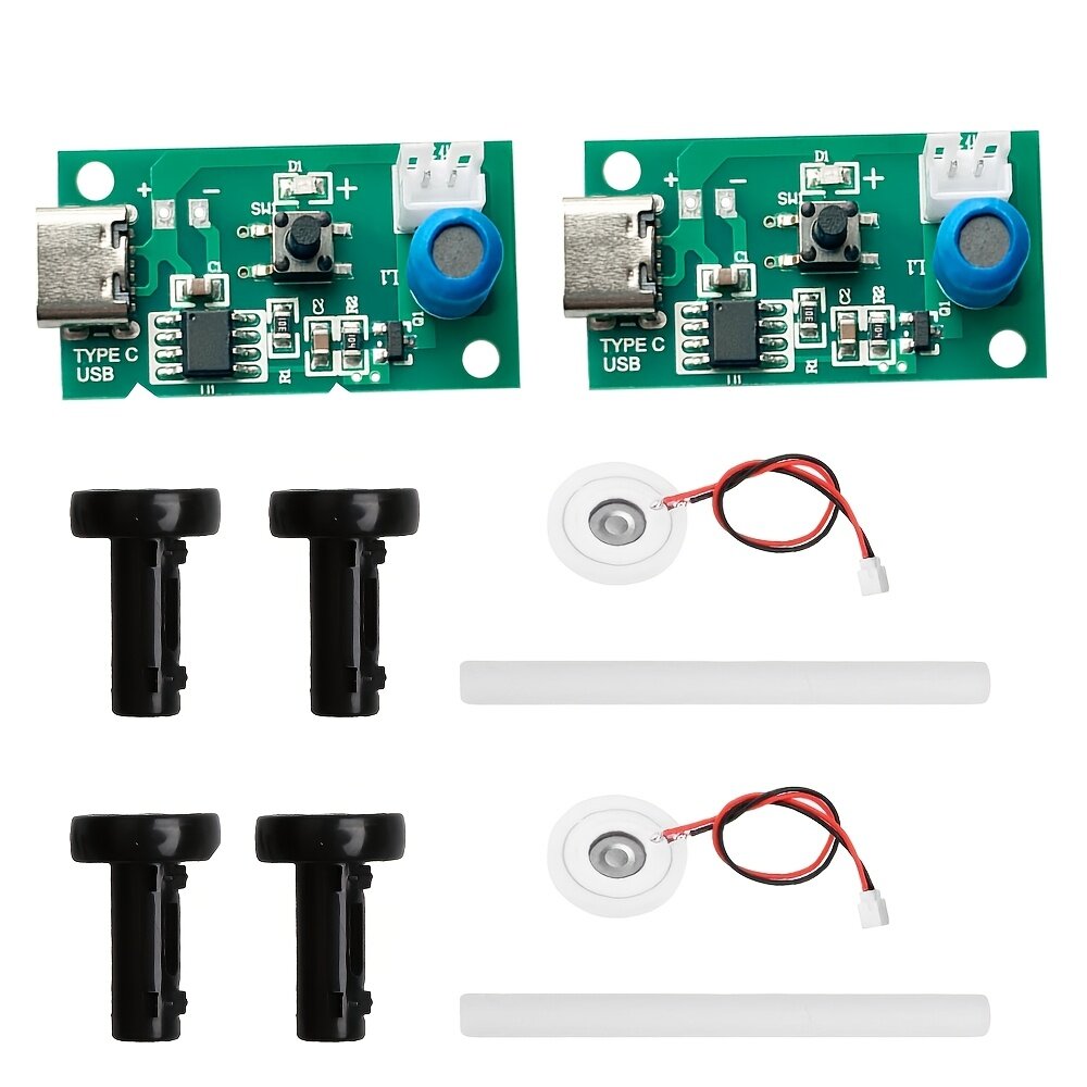 Набор для DIY увлажнителя воздуха 5V DC: 2 комплекта с черными кронштейнами, распылительные преобразователи, мембраны и односопловый мини-увлажнитель