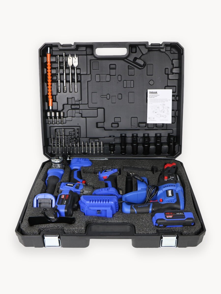 Набор аккумуляторных бесщеточных инструментов V18 в кейсе Vniissok