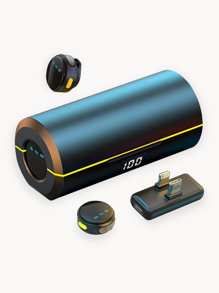 Петличный микрофон 2 шт, Lightning Type-C, беспроводные петлички с зарядным кейсом