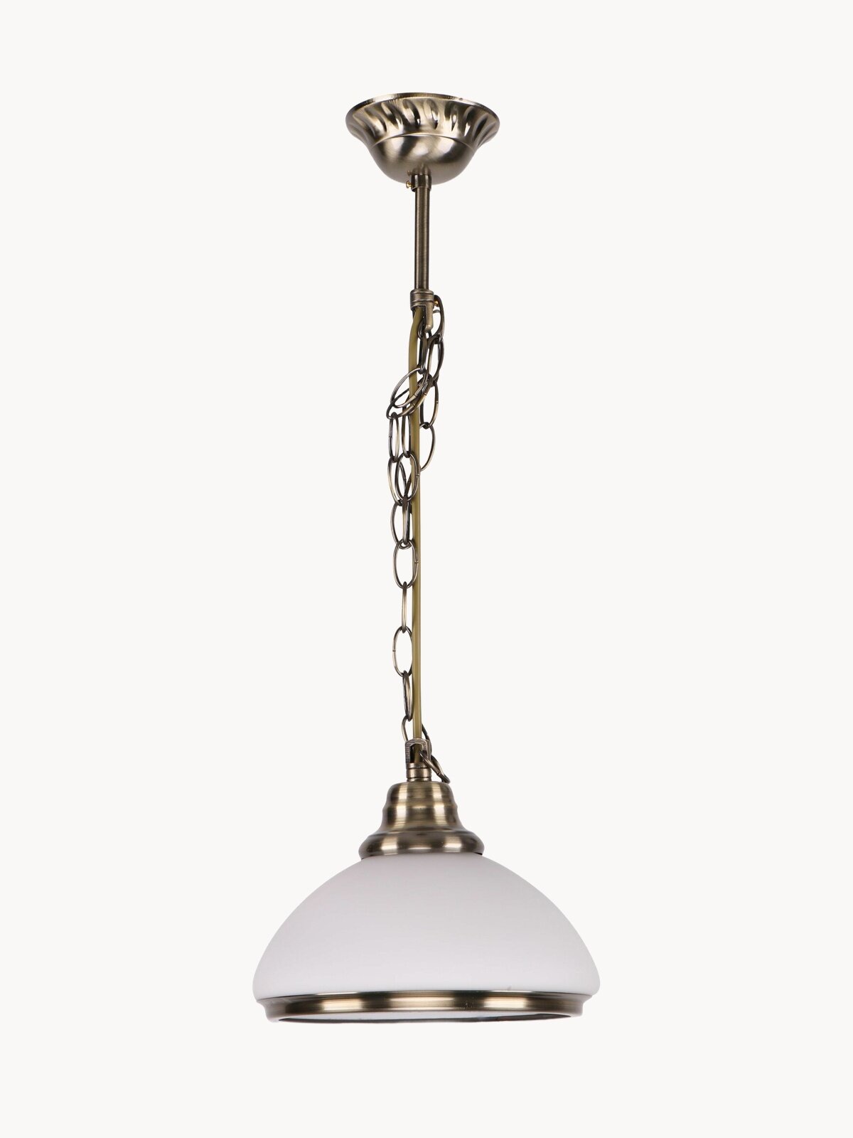 Люстра подвес De Fran, SP5-1001 AB+WT Е27 1*60Вт, плафон белое глянцевое стекло на цепи, крепление на крюк, d21