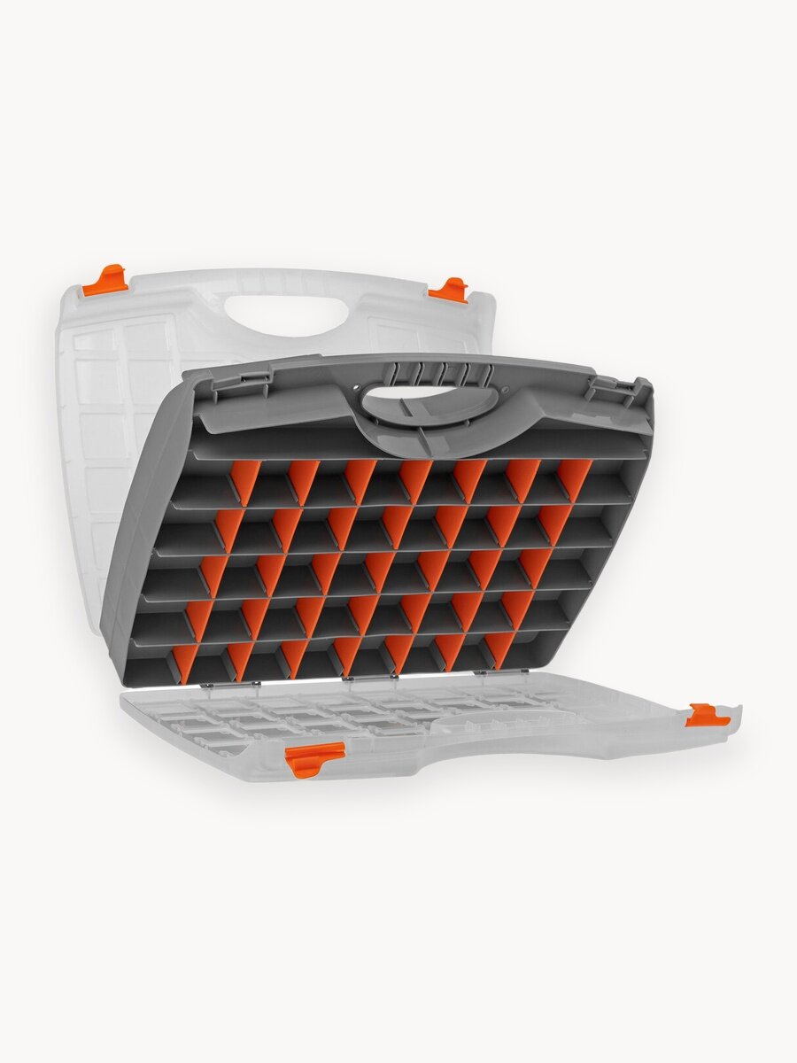 Органайзер для инструментов двухсторонний Stels, 425 х 330 х 85 мм, пластик, регулируемые секции, защелки и ручка, 90710