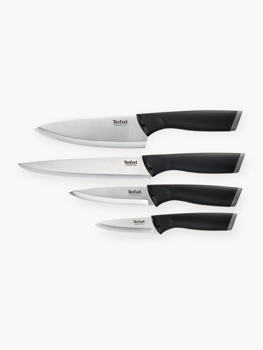 Набор ножей Comfort Tefal 4 предмета, из нержавеющей стали: для измельчения 20 см, шеф 15 см, универсальный 12 см, овощной 9 см, блок