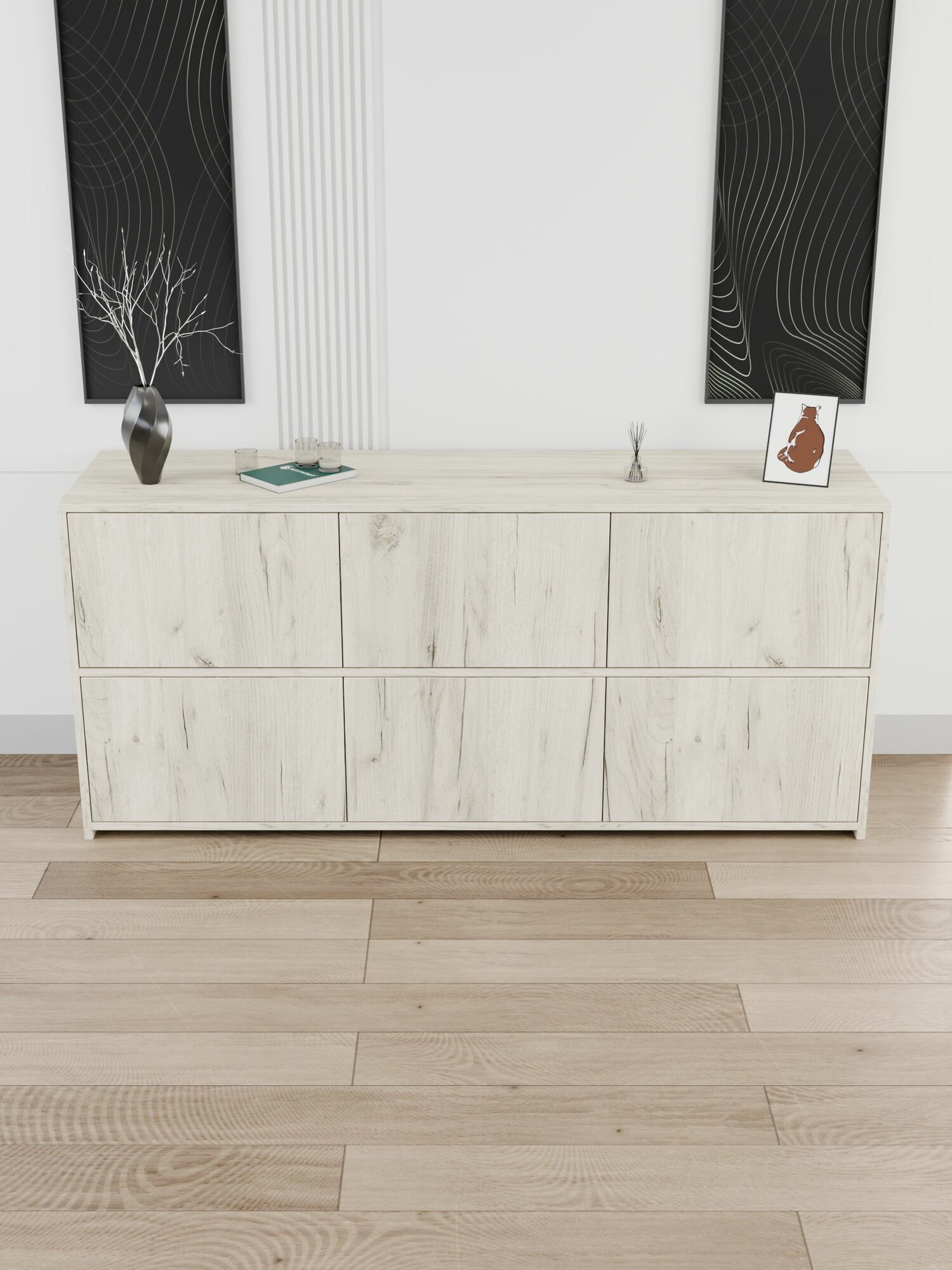 Изумлит Комод для белья и одежды Каллисто 150х66.8х40 см, дуб крафт белый