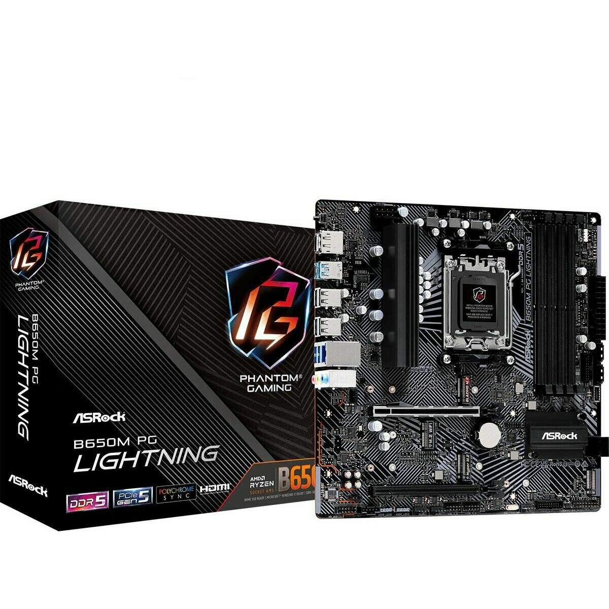 Материнская плата ASRock B650M PG LIGHTNING Retail B650, AM5, DDR5, RAID, Micro-ATX